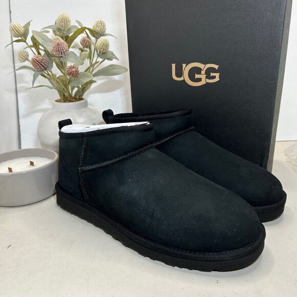 UGG | Shoes | Ugg Classic Ultra Mini Sheepskin Lined Boot Black Mens ...
